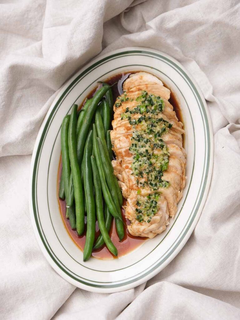Chinese Inspired Steamed Chicken with Green Sauce